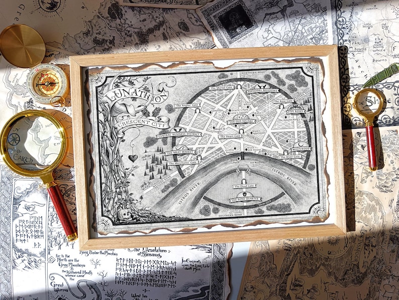 Lunathion Map, Crescent City, Fantasy Wall Art, Bookish Gift, Book ...