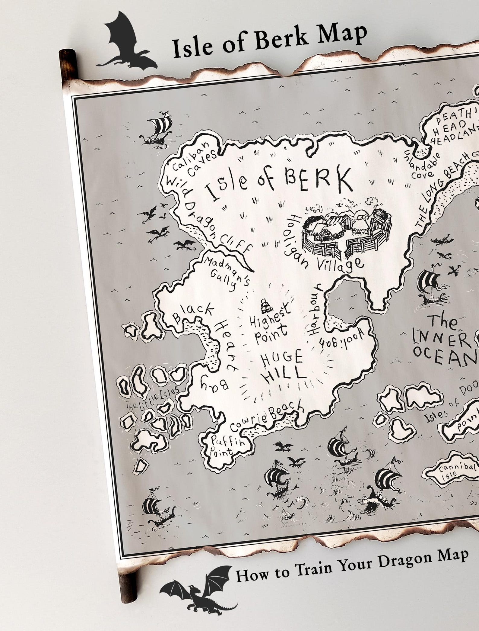 Isle of Berk Map on Handmade Scroll: HTTYD Train Dragon Gift, Fantasy ...