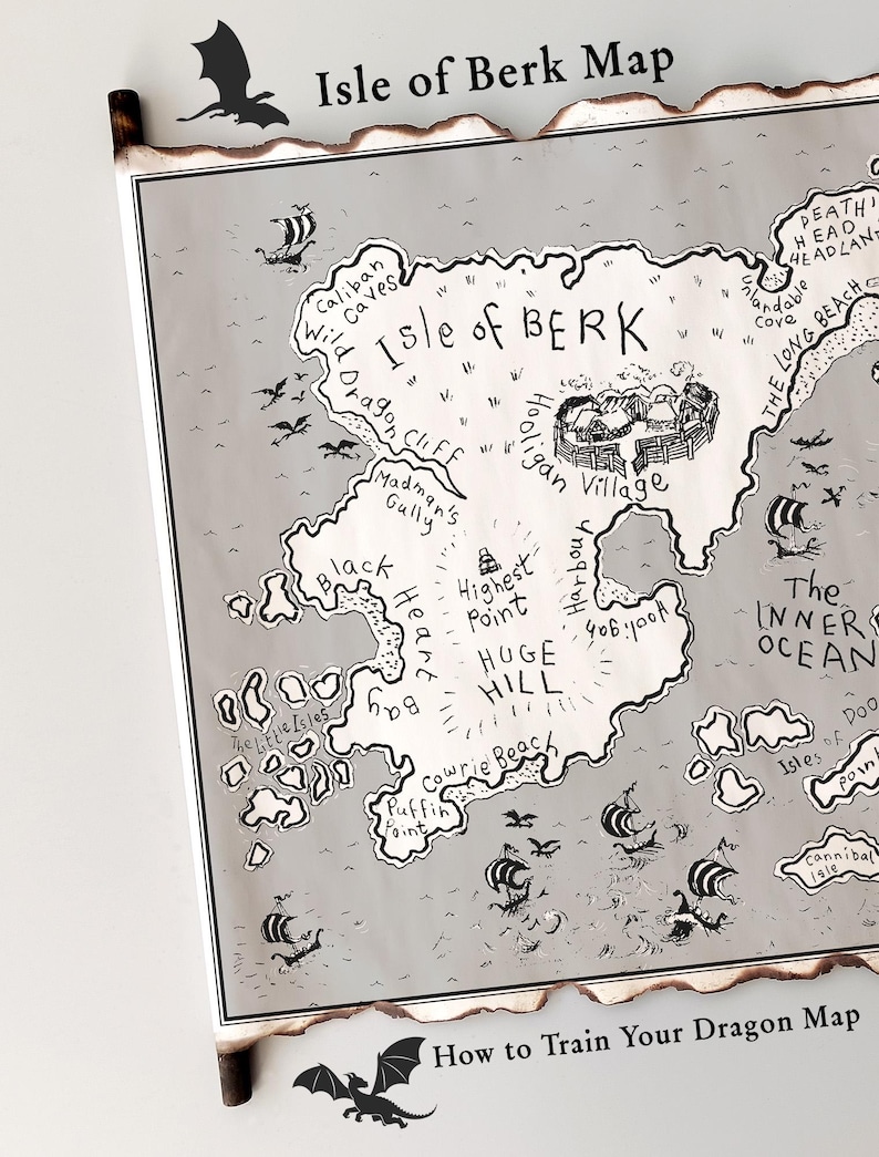 Isle of Berk Map on Handmade Scroll: HTTYD Train Dragon Gift, Fantasy ...