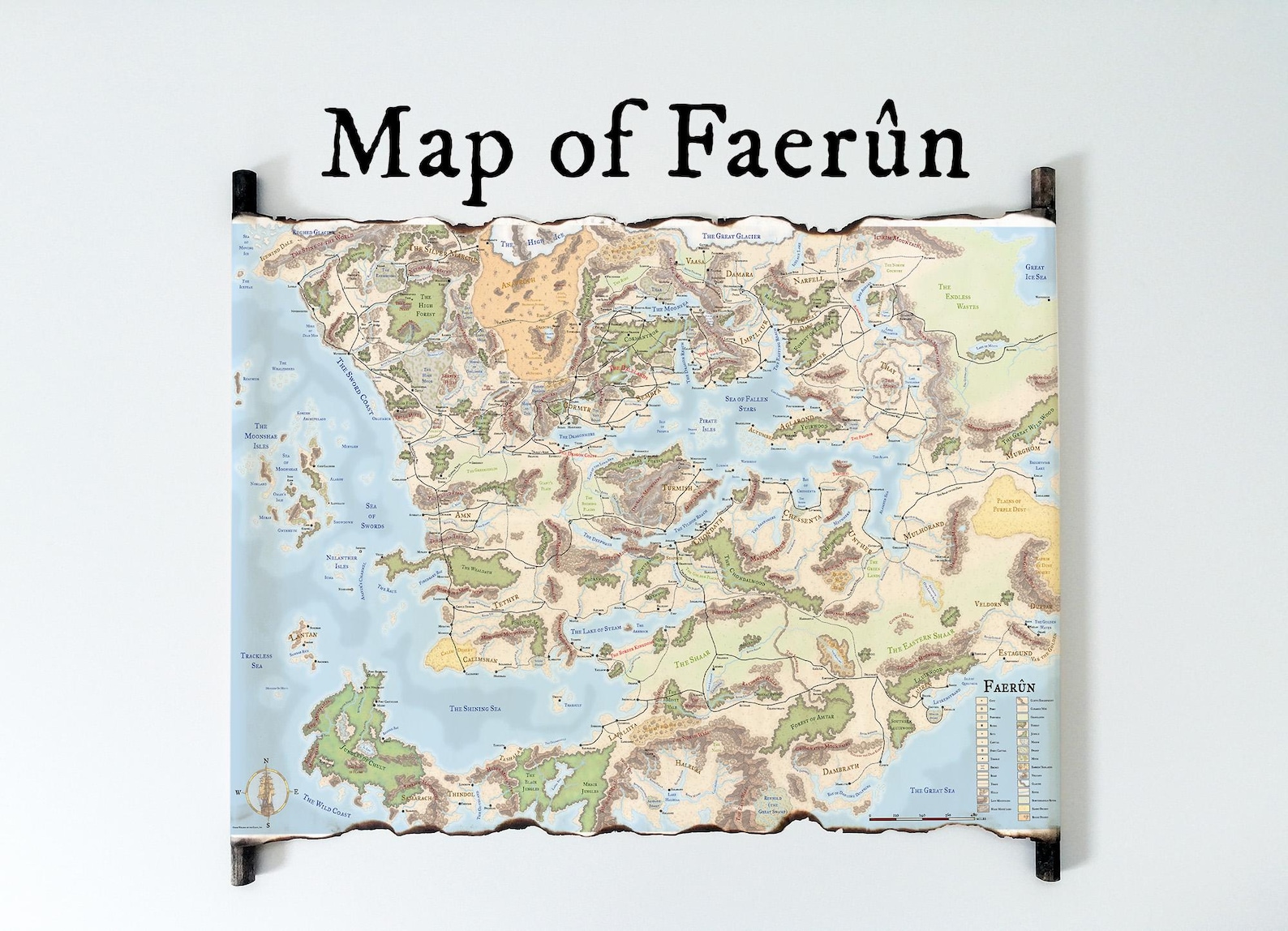Map of Faerun World Map on Handmade Scroll: Dungeons & Dragons ...