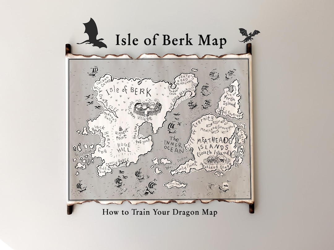 Isle of Berk Map on Handmade Scroll: HTTYD Train Dragon Gift, Fantasy ...