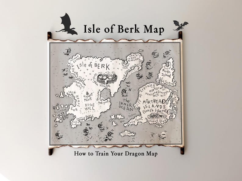 Isle of Berk Map on Handmade Scroll: HTTYD Train Dragon Gift, Fantasy ...