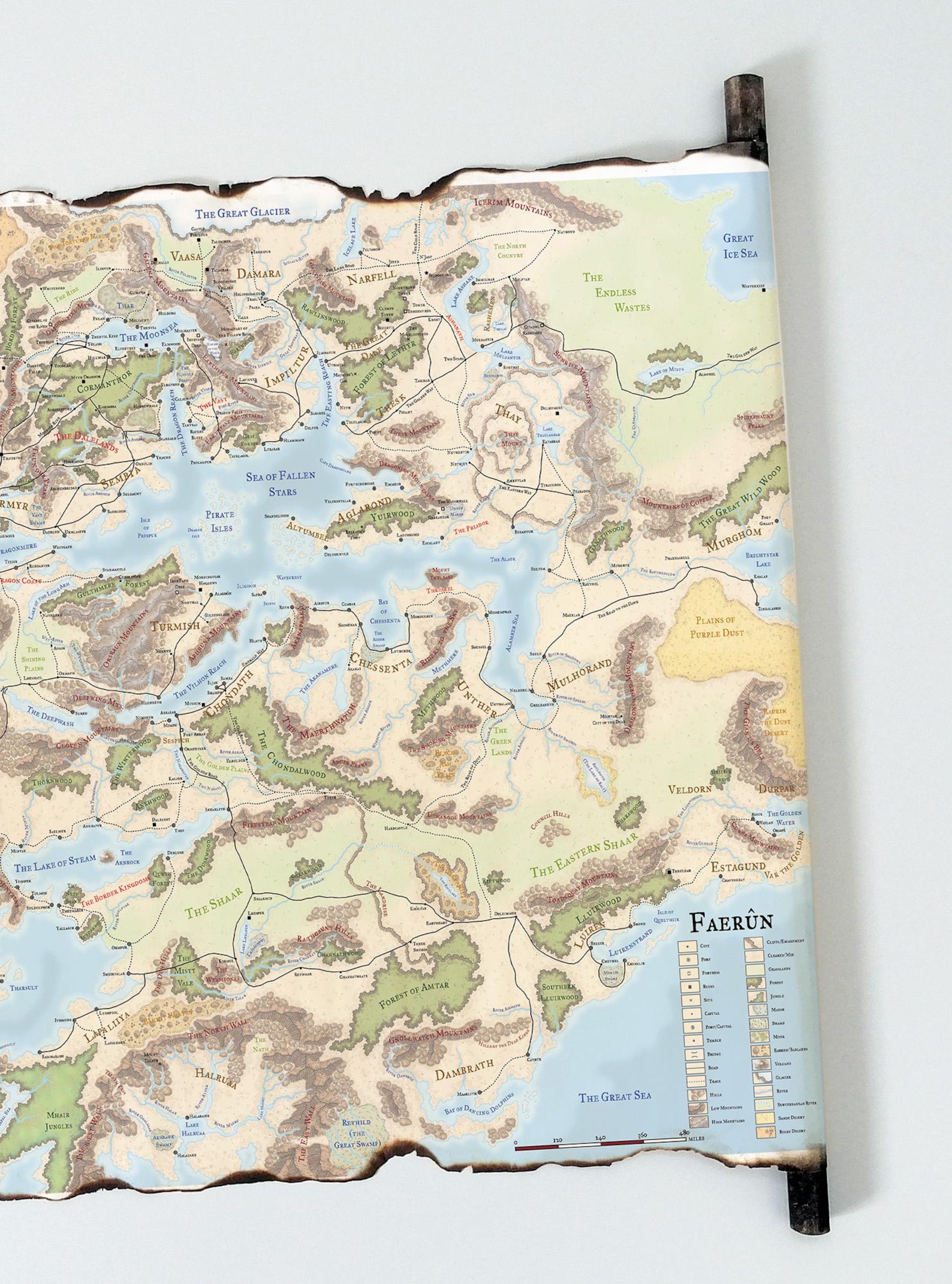 Map of Faerun World Map on Handmade Scroll: Dungeons & Dragons ...