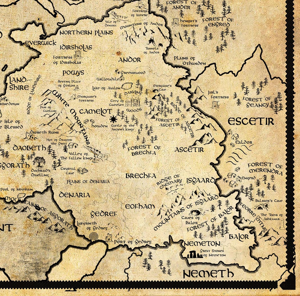 Kingdom of Camelot Map Poster: King Arthur, Merlin World Map - Etsy