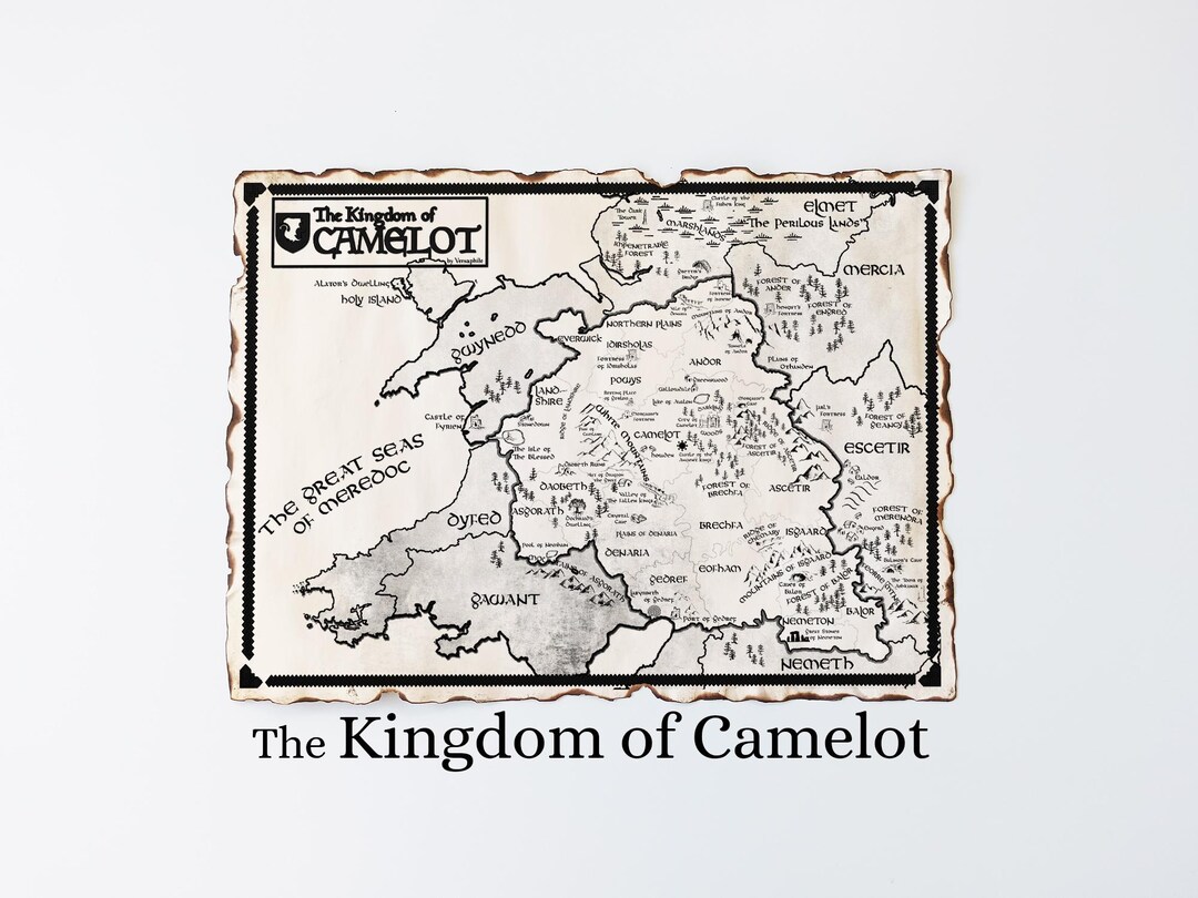 Merlin Map, the Kingdom of Camelot, King Arthur Albion Map, Burnt Edges ...
