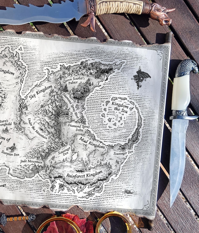 Pyrrhia Map - Handmade Scroll, Fantasy Map Inspired by Wings of Fire ...