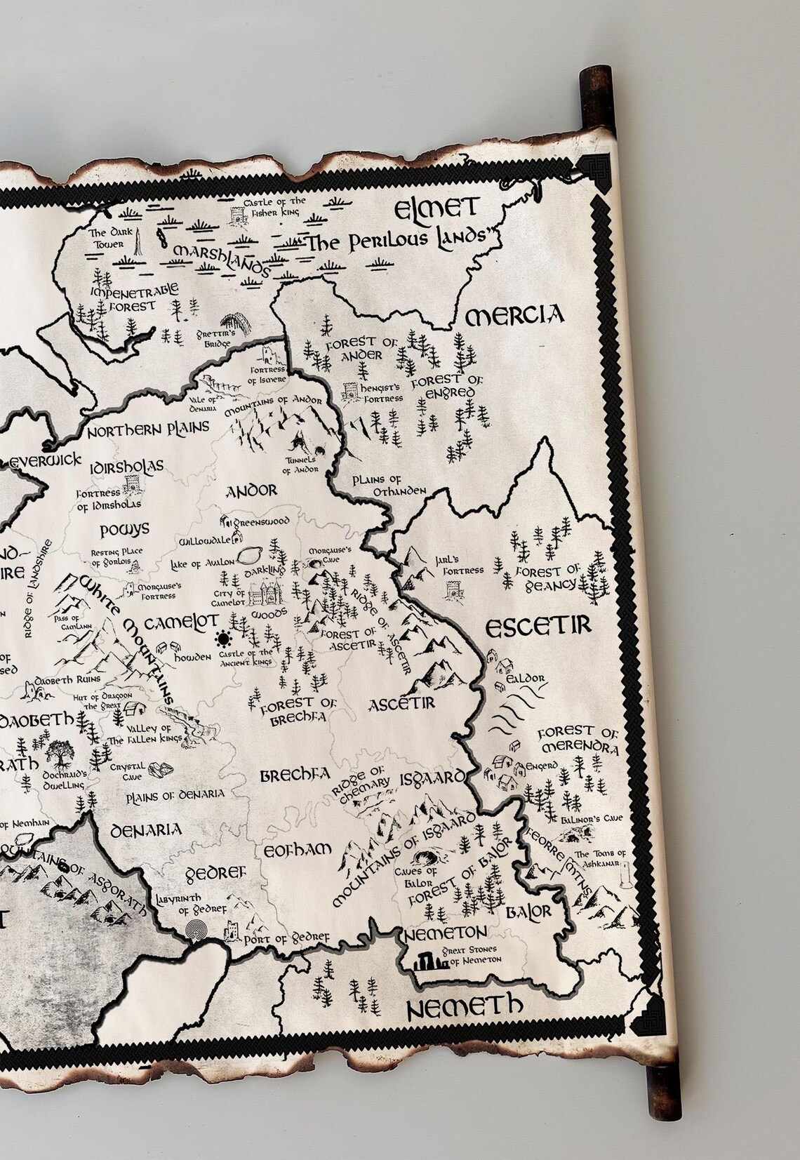 Camelot Map - Handmade Scroll - King Arthur Pendragon the Kingdom of ...