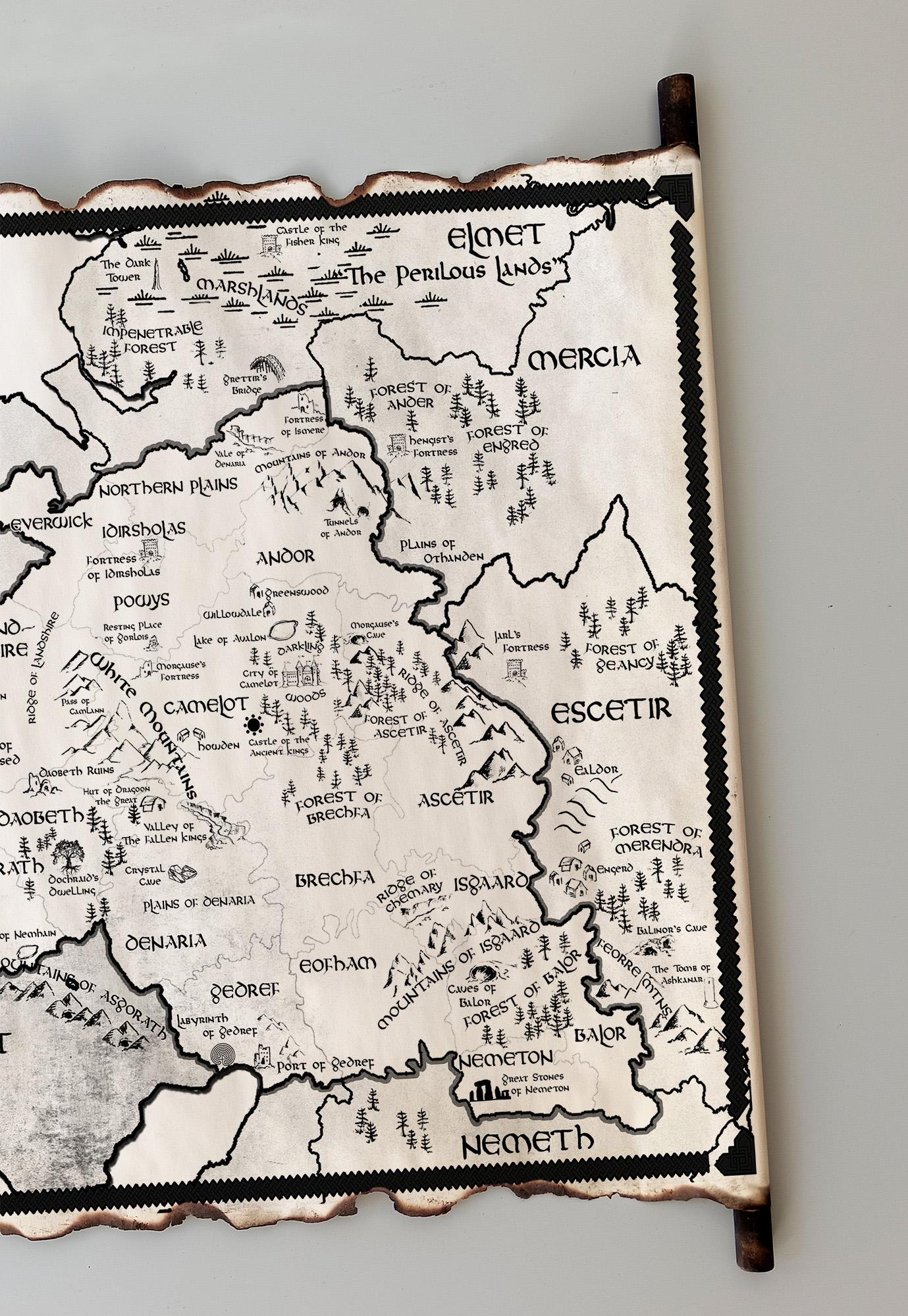 Camelot Map - Handmade Scroll - King Arthur Pendragon the Kingdom of ...