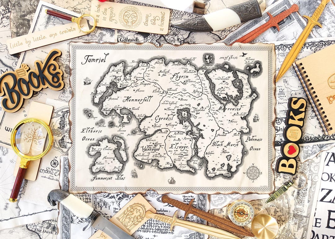 Tamriel Wall Art Map: the Elder Scrolls Fan Artwork, Skyrim Gift, Gamer ...