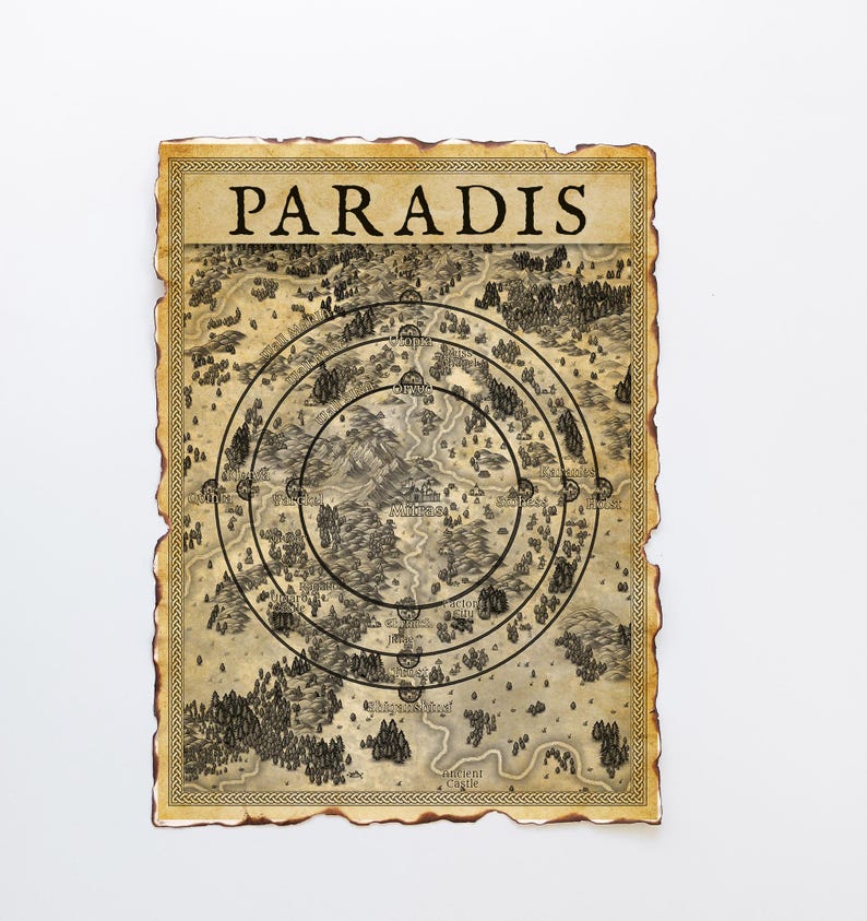 Attack on Titan Map, Paradis Island, Burnt Edge Fantasy Scroll Poster ...