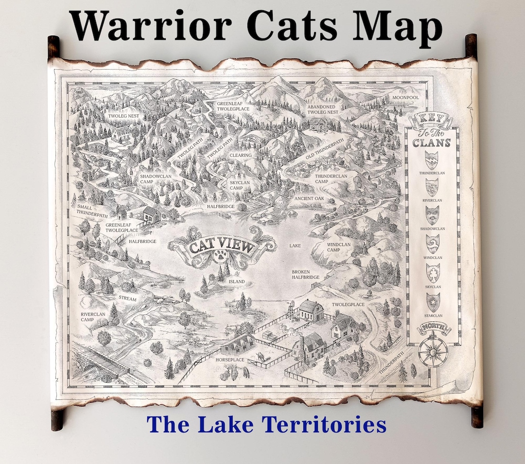 Warrior Cats Map, the Lake Territories - Handmade Scroll - Cat View Map ...