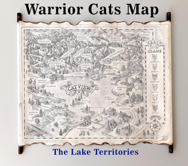 Warrior Cats Map, the Lake Territories - Handmade Scroll - Cat View Map ...