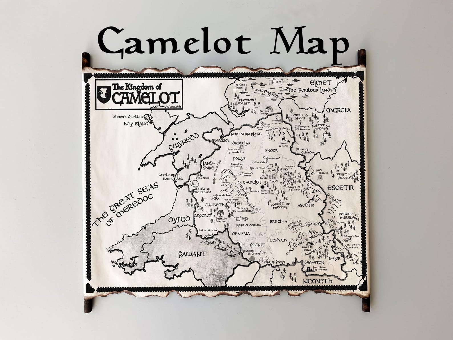 Camelot Kingdom Map on Handmade Scroll: King Arthur & Merlin's Kingdom ...
