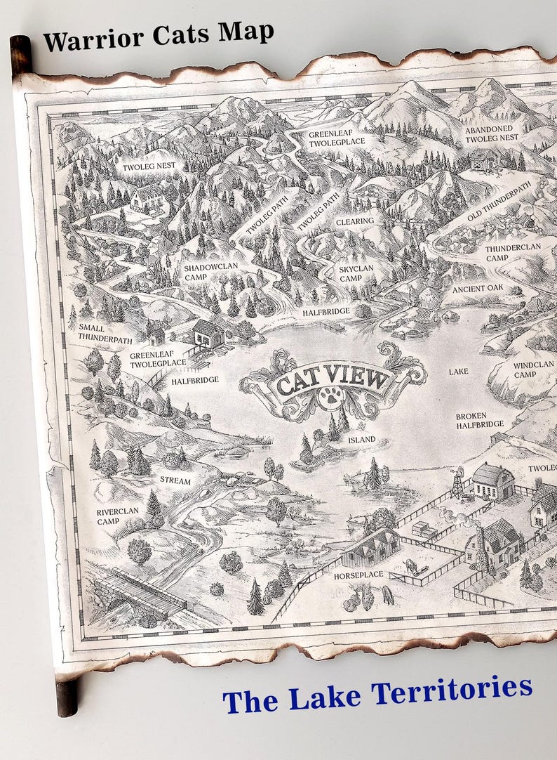 Warrior Cats Map, the Lake Territories - Handmade Scroll - Cat View Map ...