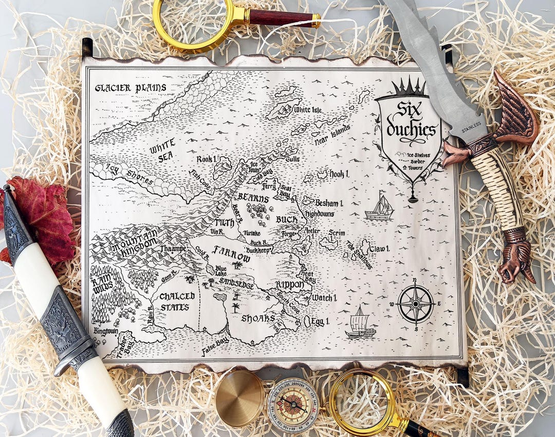 Six Duchies Map - Handmade Scroll - Realm of the Elderlings Map, Robin ...