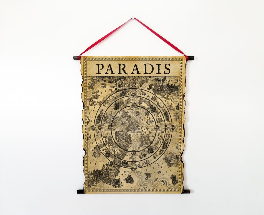 Attack on Titan Map, Paradis Island, Burnt Edge Fantasy Scroll Poster ...