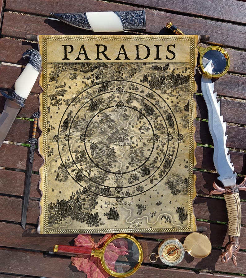 Attack on Titan Map, Paradis Island, Burnt Edge Fantasy Scroll Poster ...