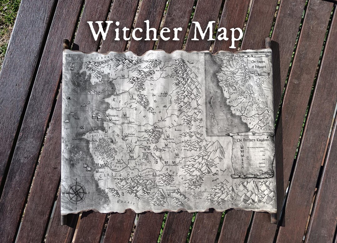 The Witcher Map - Handmade Scroll - Best Witcher Gift, Map of the ...