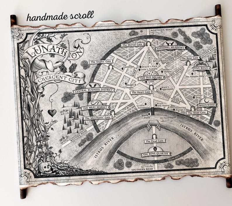 Lunathion Map, Crescent City, Fantasy Wall Art, Bookish Gift, Book ...