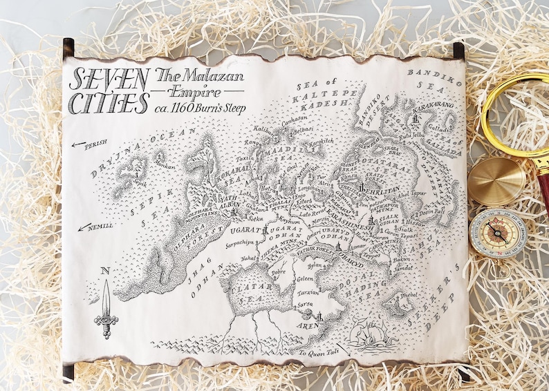 Seven Cities Map - Handmade Scroll - FREE SHIPPING, Malazan Empire Map ...