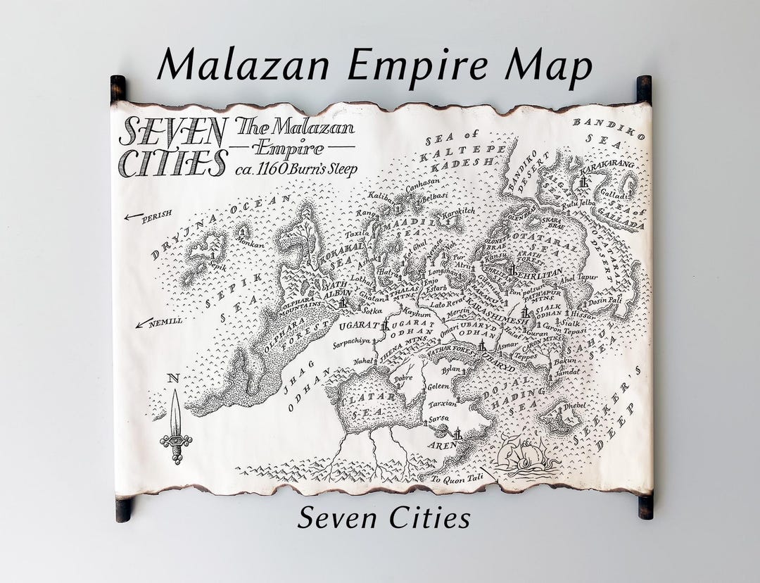 Seven Cities Map - Handmade Scroll - FREE SHIPPING, Malazan Empire Map ...