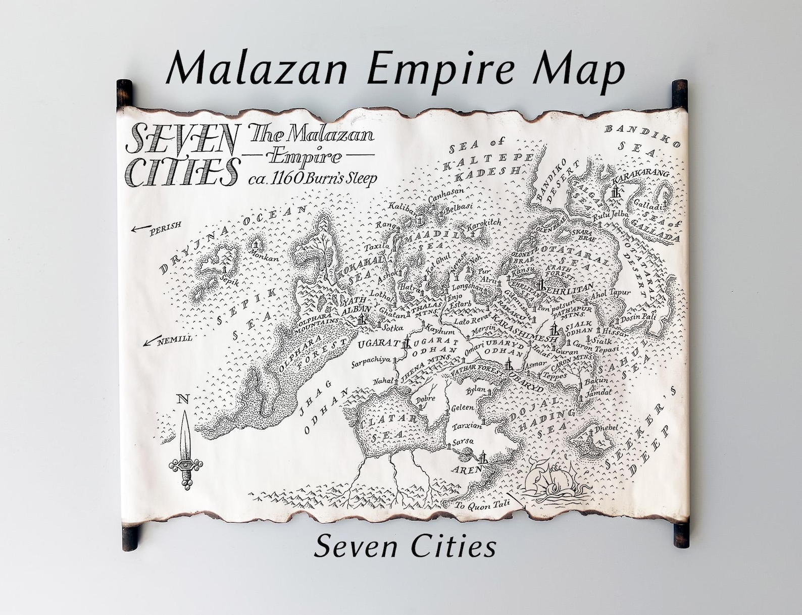 Seven Cities Map - Handmade Scroll - FREE SHIPPING, Malazan Empire Map ...