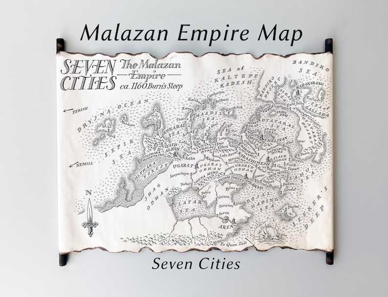 Seven Cities Map - Handmade Scroll - FREE SHIPPING, Malazan Empire Map ...