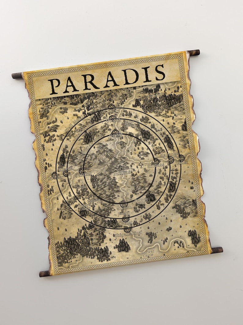 Attack on Titan Map, Paradis Island, Burnt Edge Fantasy Scroll Poster ...