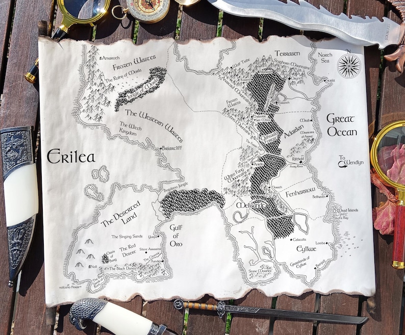 Erilea Map Print: Throne of Glass Series, Burnt Edge Scroll - Etsy