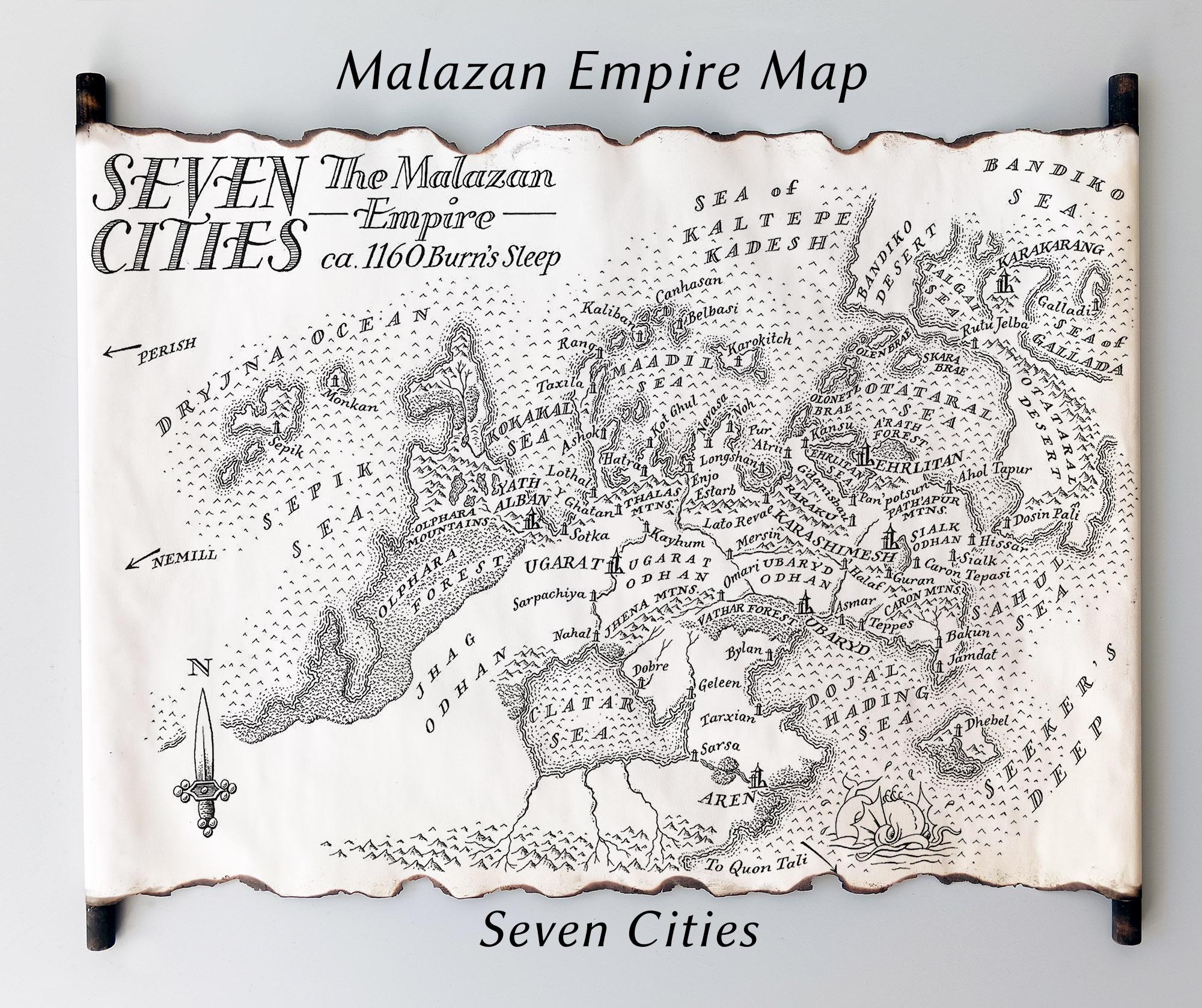 Seven Cities Map - Handmade Scroll - FREE SHIPPING, Malazan Empire Map ...