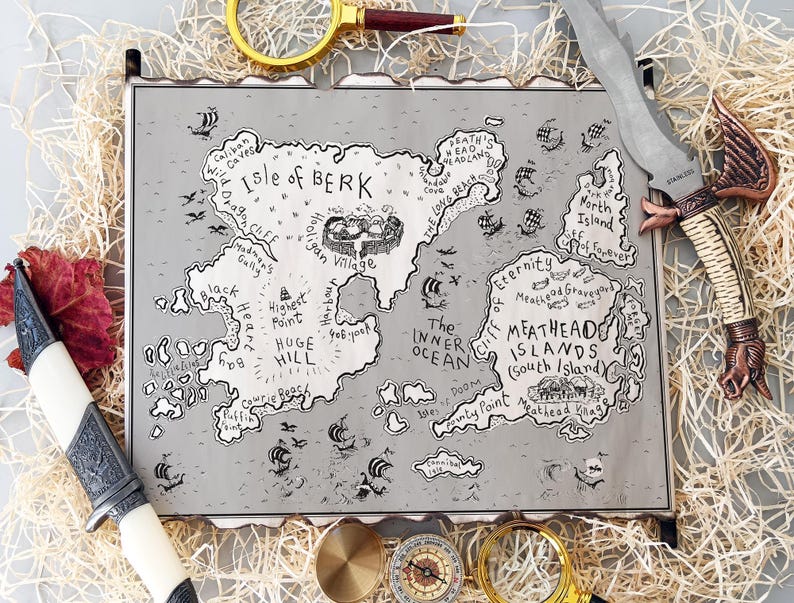 Isle of Berk Map on Handmade Scroll: HTTYD Train Dragon Gift, Fantasy ...