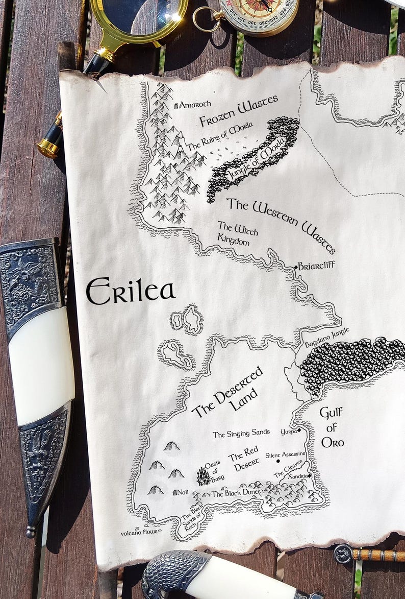 Erilea Map Print: Throne of Glass Series, Burnt Edge Scroll - Etsy