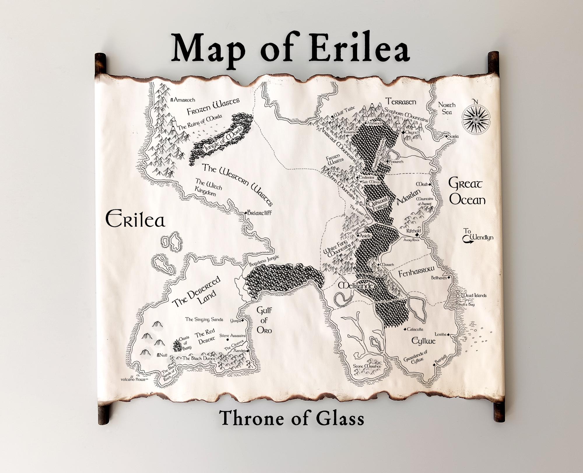Erilea Map Print: Throne of Glass Series, Burnt Edge Scroll - Etsy