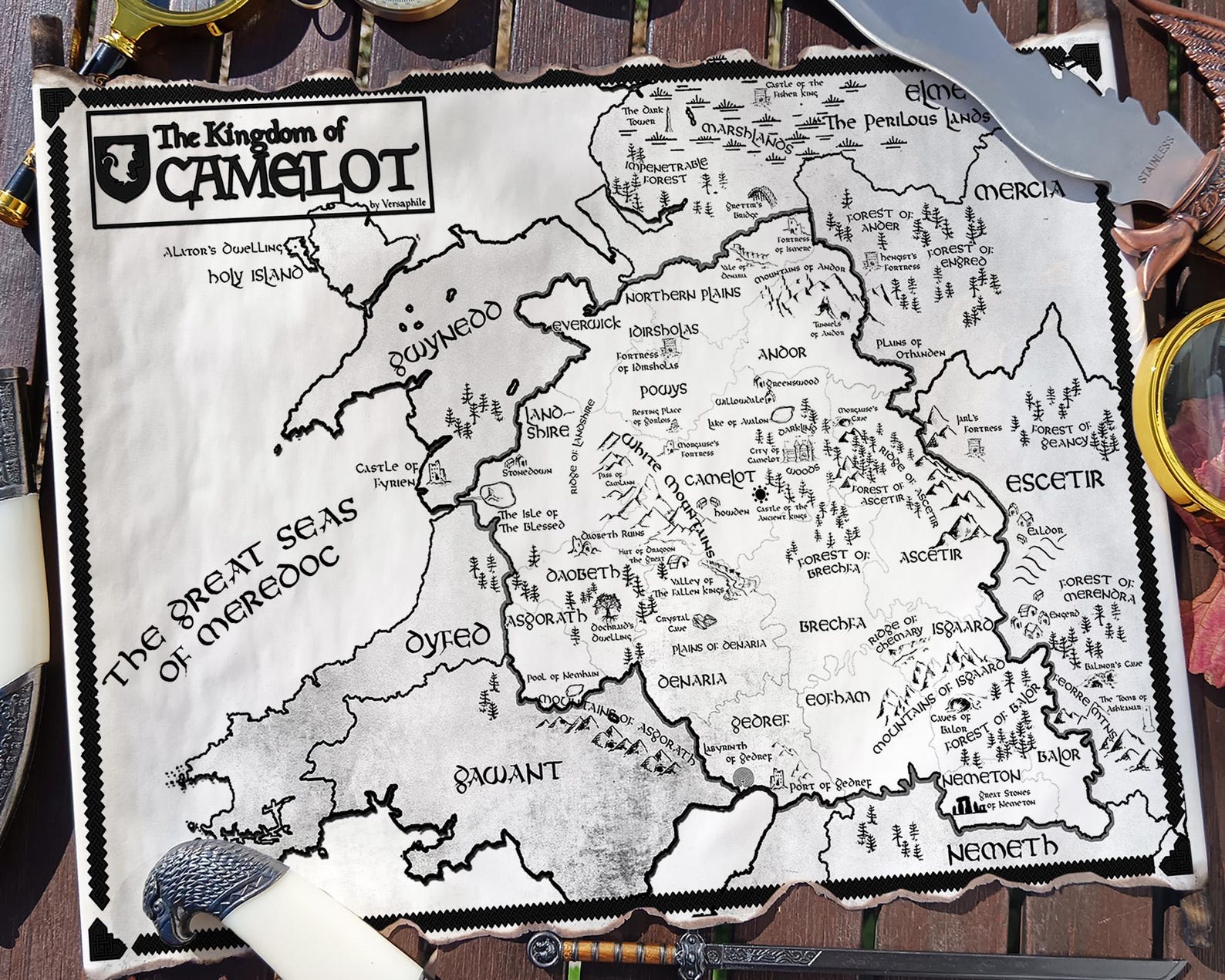 Camelot Kingdom Map on Handmade Scroll: King Arthur & Merlin's Kingdom ...