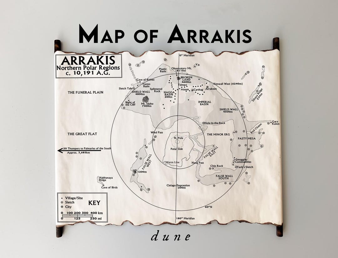 Arrakis Map - Handmade Scroll - FREE SHIPPING - Arrakis Map of Northern ...