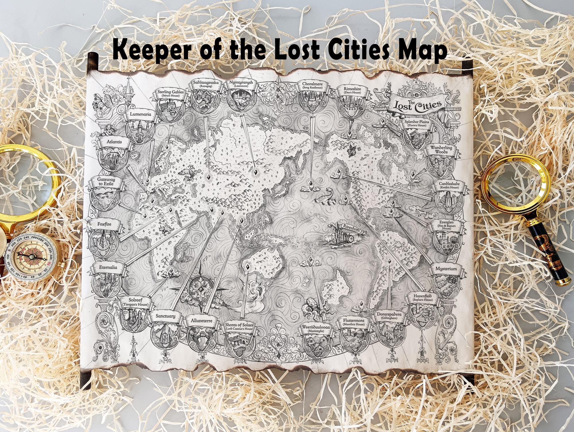 Keeper of the Lost Cities Map on Handmade Scroll: Fantasy Book Lover ...