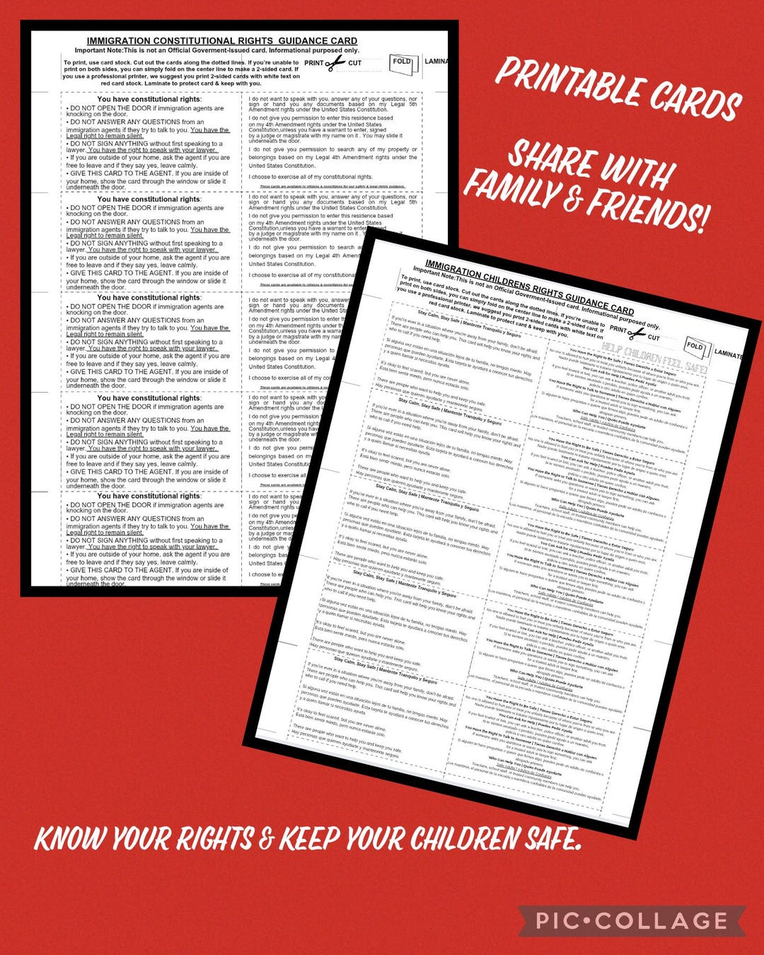 Immigration Rights Guide, Immigrants Printable Reference Cards, Know ...