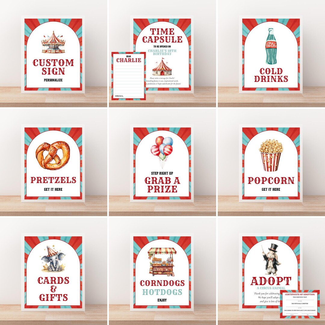Carnival Birthday Party Signs Bundle: Retro Circus Decor (digital ...