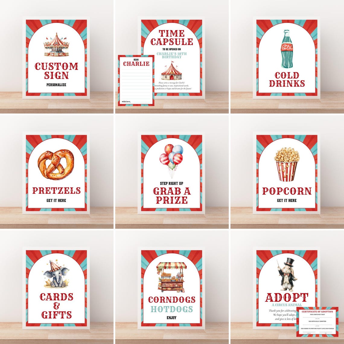 Carnival Birthday Party Signs Bundle: Retro Circus Decor (digital ...