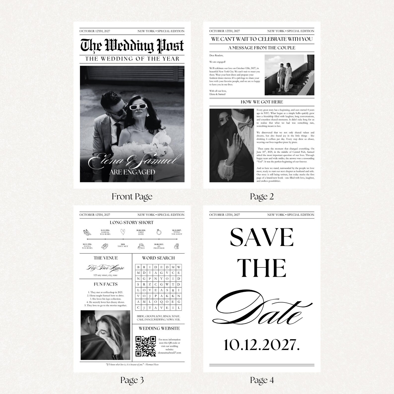 Wedding Newspaper Save the Date: Editable Photo Prop (instant Download ...