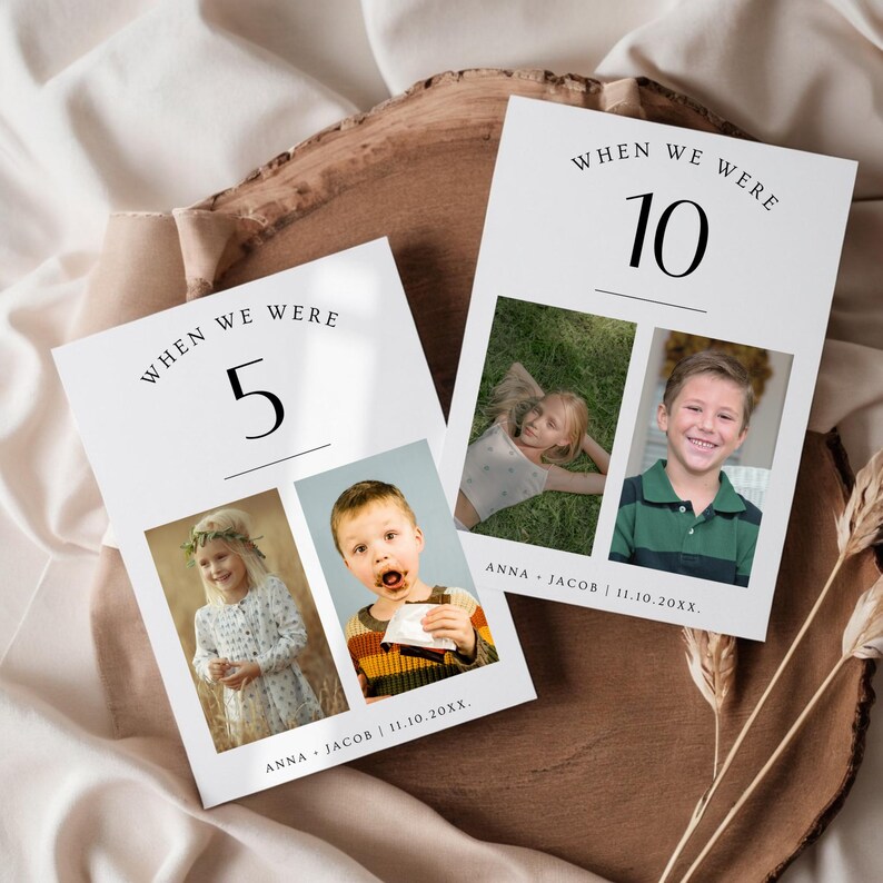 Personalized Wedding Table Numbers: Childhood Photo Template (digital ...