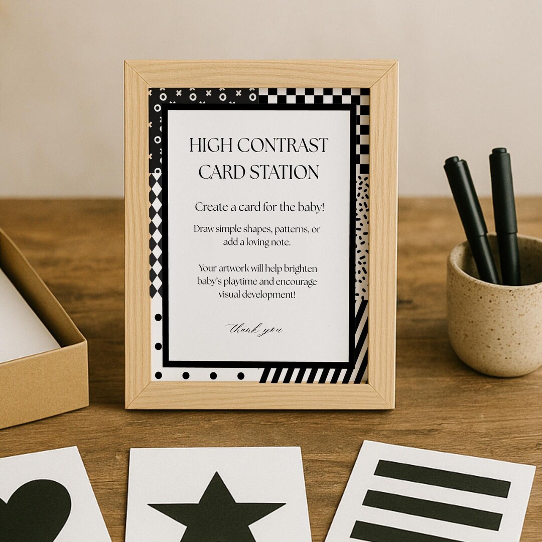 High Contrast Card Station: Baby Shower Activity Sign, Sensory Cards ...