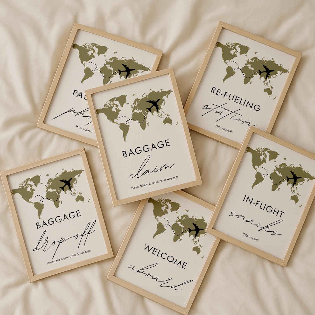Travel Theme Sign Bundle, Baby Shower Signs, Adventure Awaits (canva ...