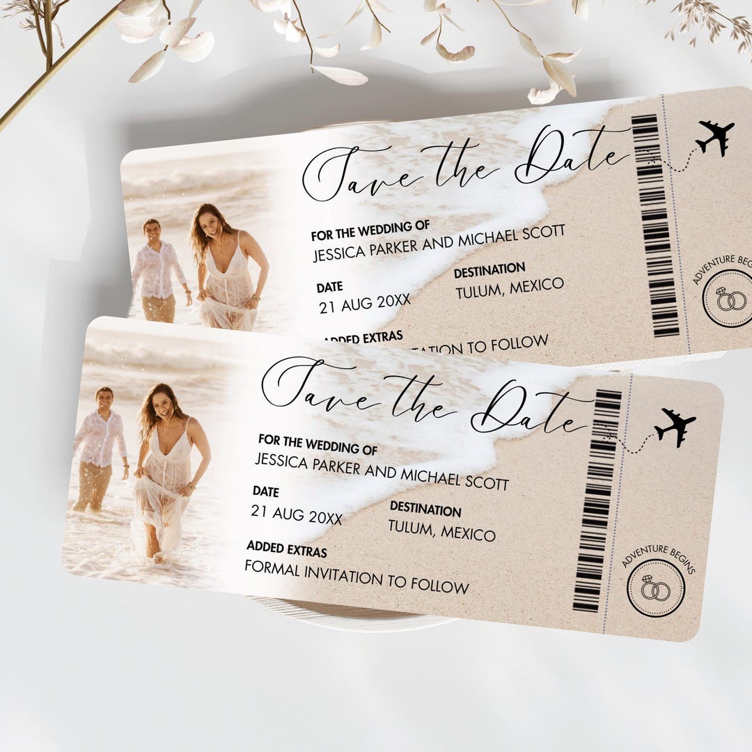 Beach Boarding Pass Save the Date: Tropical Wedding Photo Template ...