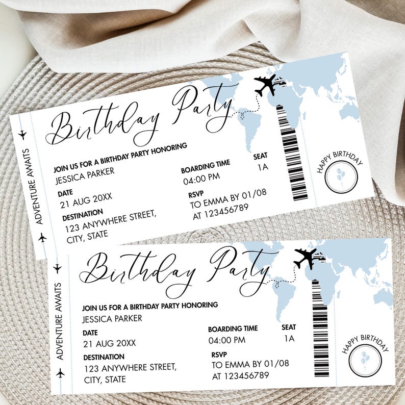 Travel Theme Birthday Invitation: Editable Boarding Pass, World Map ...
