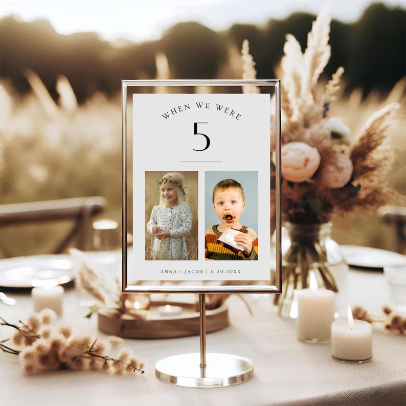 Personalized Wedding Table Numbers: Childhood Photo Template (digital ...