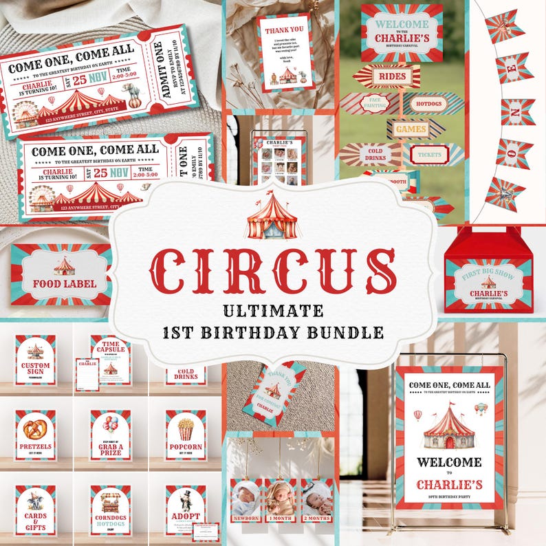 Circus 1st Birthday Party Bundle: Carnival Theme Decor (instant ...