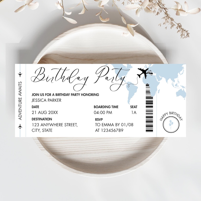 Travel Theme Birthday Invitation: Editable Boarding Pass, World Map ...