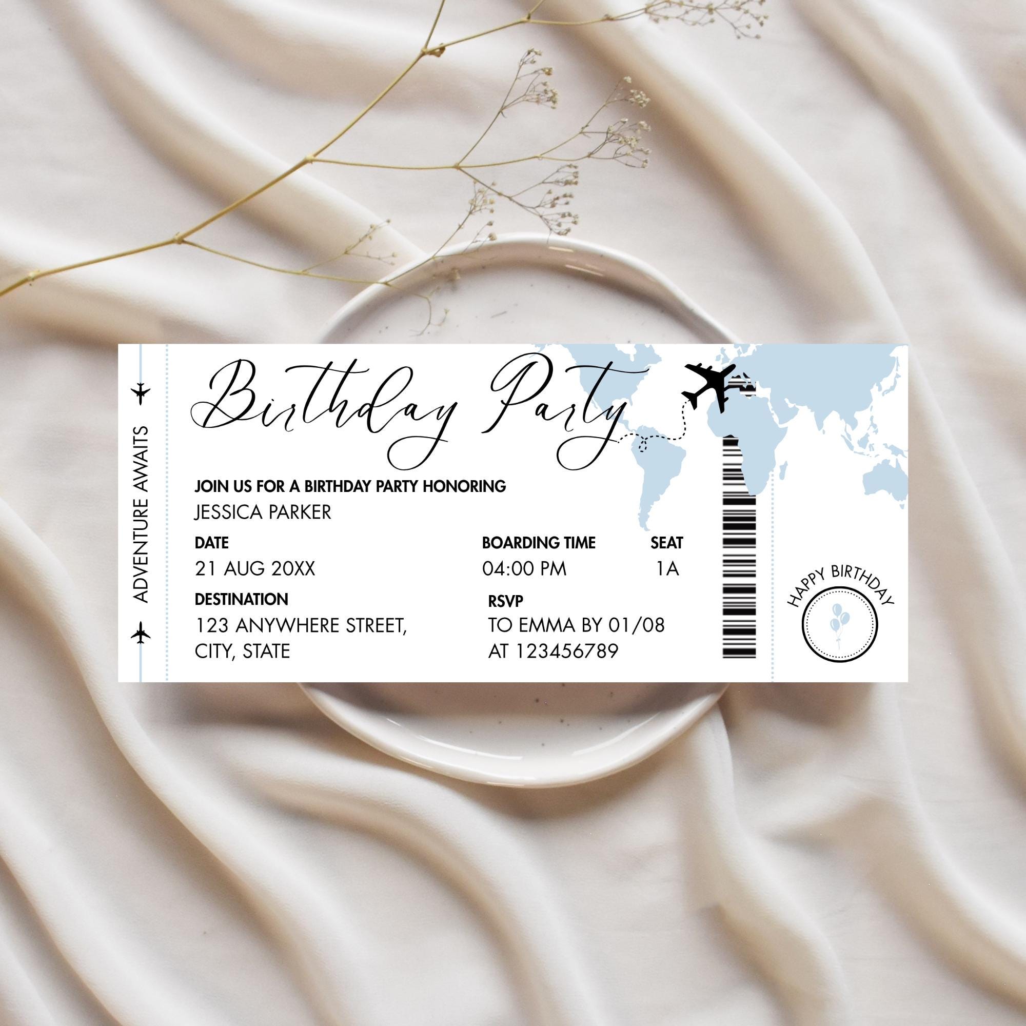Travel Theme Birthday Invitation: Editable Boarding Pass, World Map ...