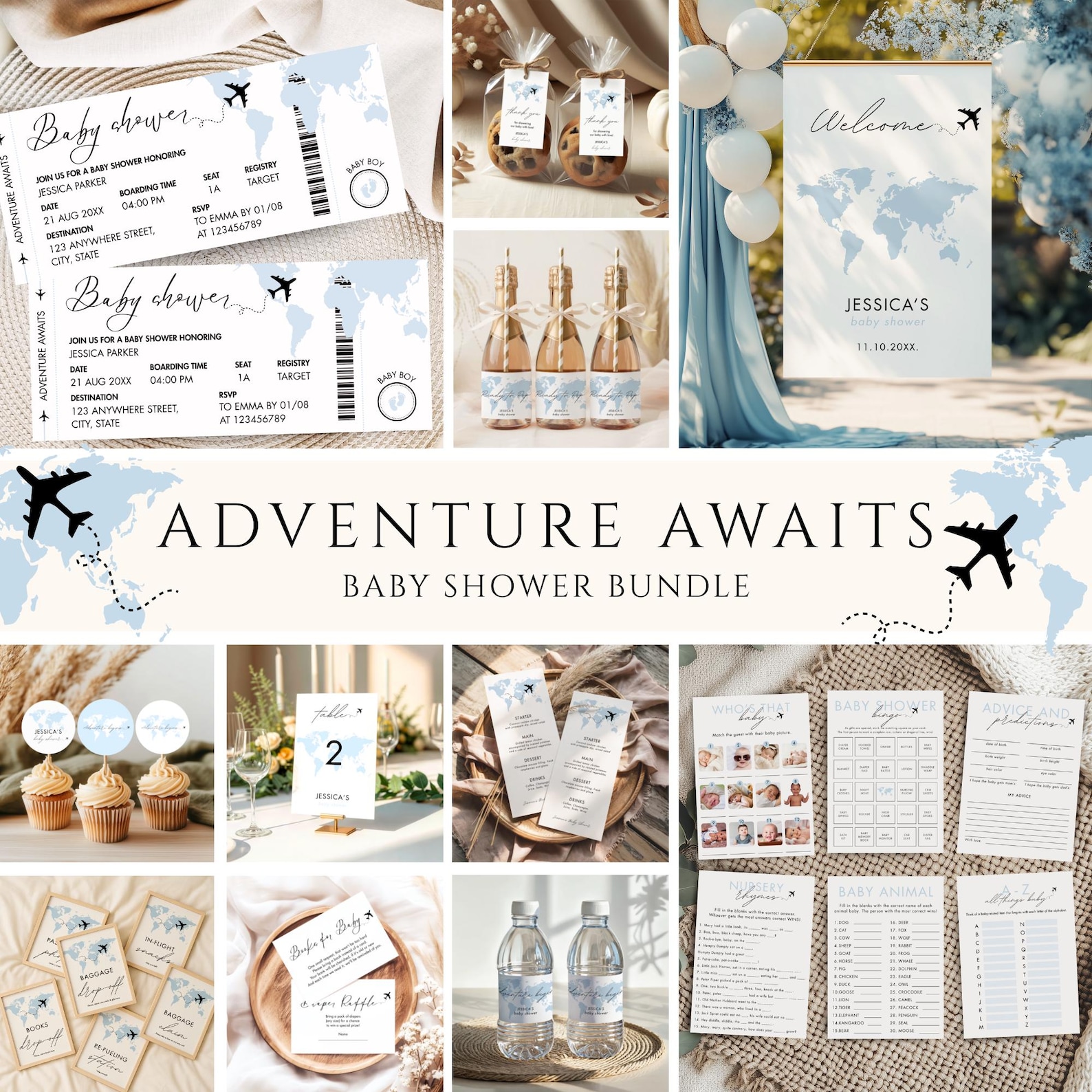 Adventure Awaits Baby Shower Bundle: Airplane Travel Theme, Boarding ...